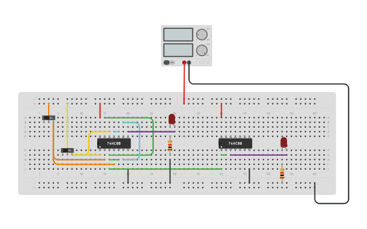 Circuit design Half Adder using NAND Gates | Tinkercad