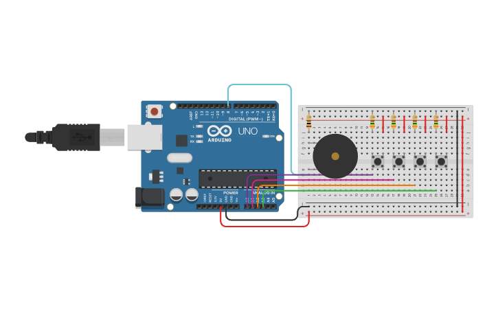 Circuit design Basic Piezo Keyboard | Tinkercad