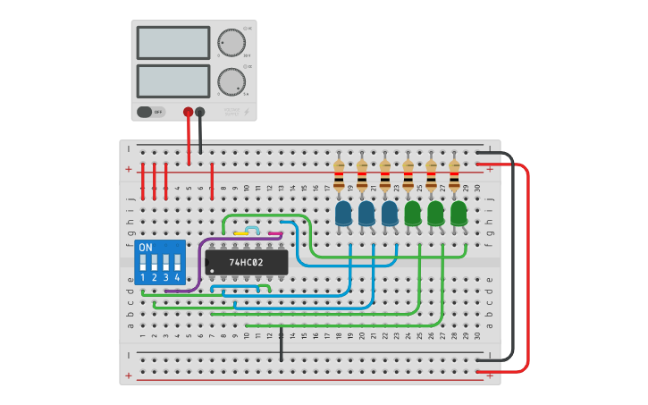 Circuit design 74LS02 NOR GATE - Tinkercad