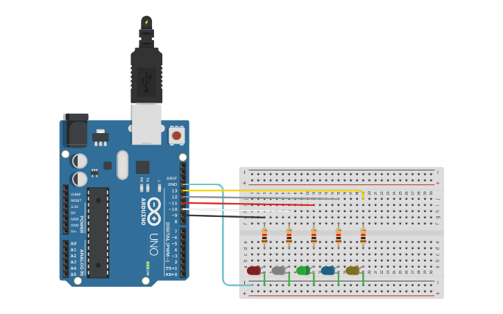 Circuit design Desafio 3 Loop For | Tinkercad