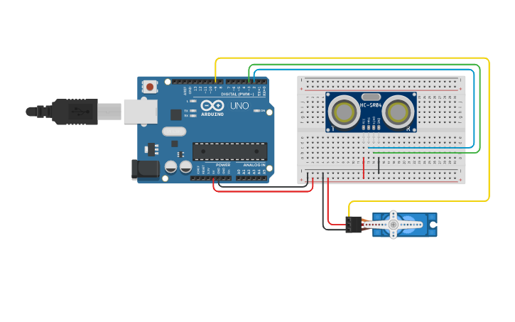 Circuit design Radar using HCSR04 and Servo Motor - Tinkercad