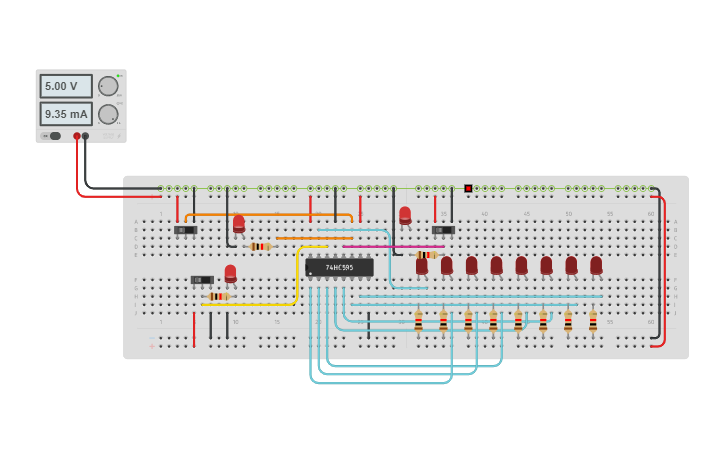 Circuit design Shift Register 10 | Tinkercad