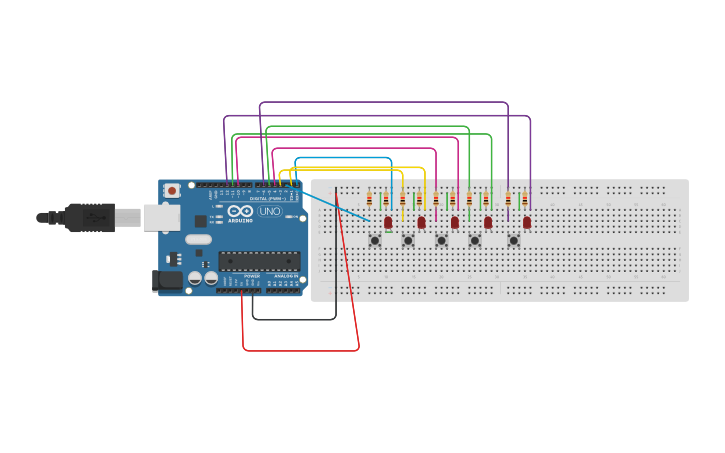 Circuit design LED and PUSHBUTTON | Tinkercad