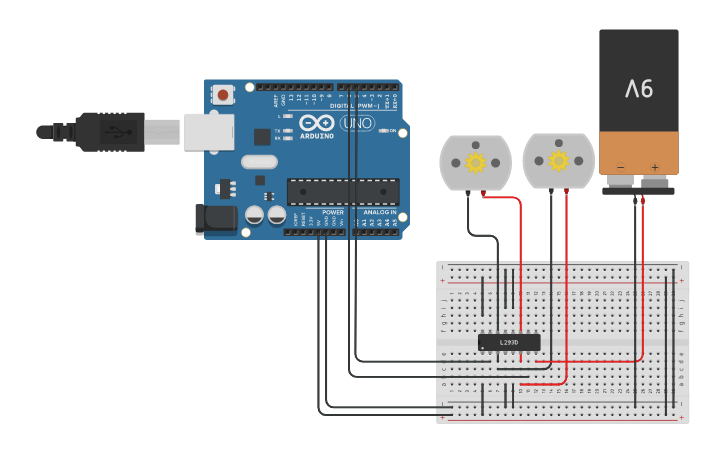 Circuit design motores cd - Tinkercad