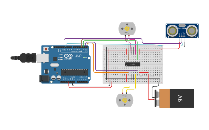 Circuit design carrito evasor de obstaculos - Tinkercad