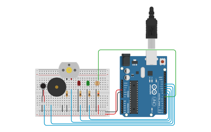 Circuit design Drowsiness detection alert system with buzzer and vibrator - Tinkercad