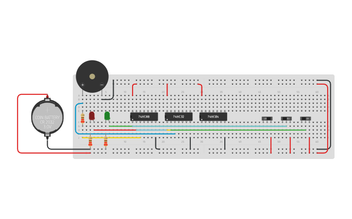 Circuit design Práctica 2. Alarma con control de zona (lógica combinacional) - Tinkercad