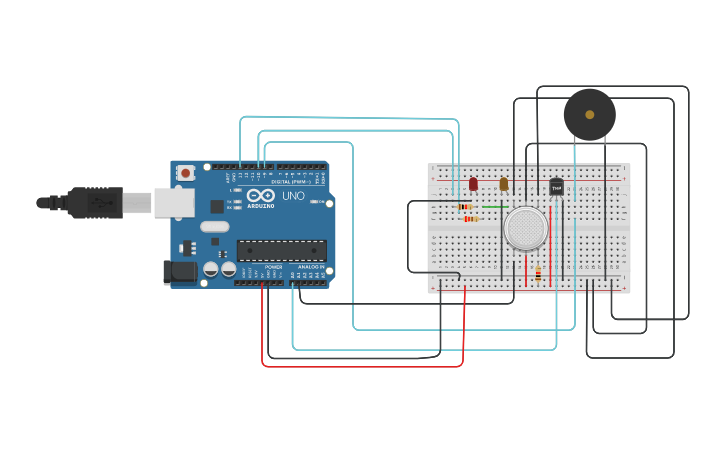 Circuit design Smoke sensor and temperature sensor - Tinkercad