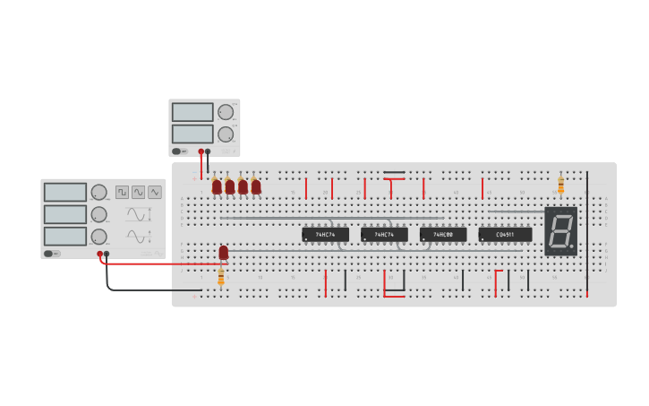Circuit design Asynchronous BCD counter using D flip-flop | Tinkercad