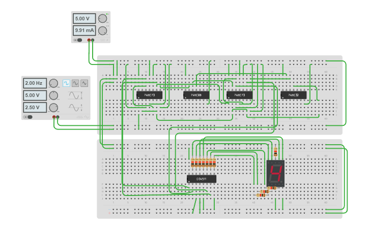 Circuit design BCD counter Sequential using JKFF - Tinkercad