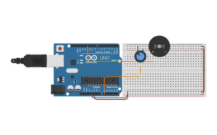 Circuit design função tone e frequencia vinculada ao sensor Ao - Tinkercad