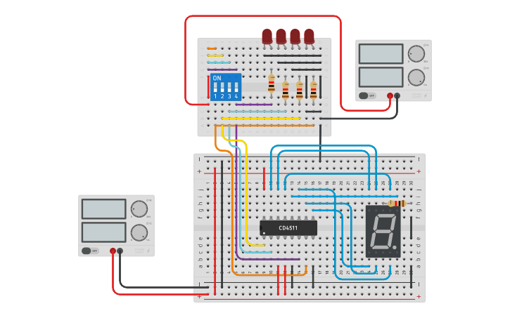Circuit design BCD To 7-Seg Decoder - Tinkercad