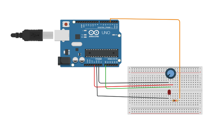 Circuit design LED and potentiometer with Arduino - Tinkercad