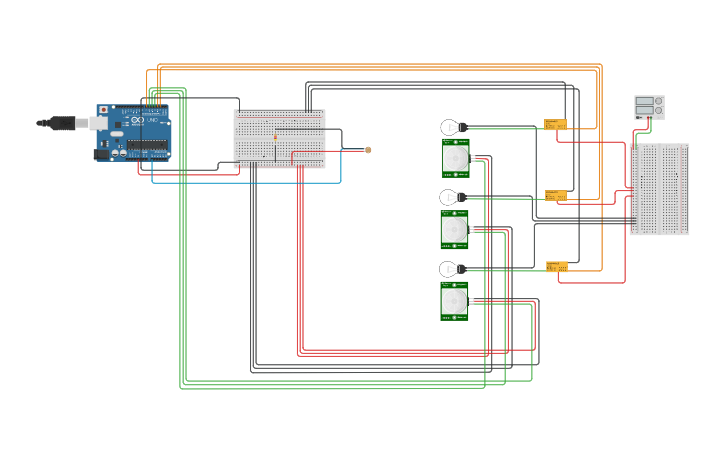 Circuit design IOT mini project - smart street lights - Tinkercad