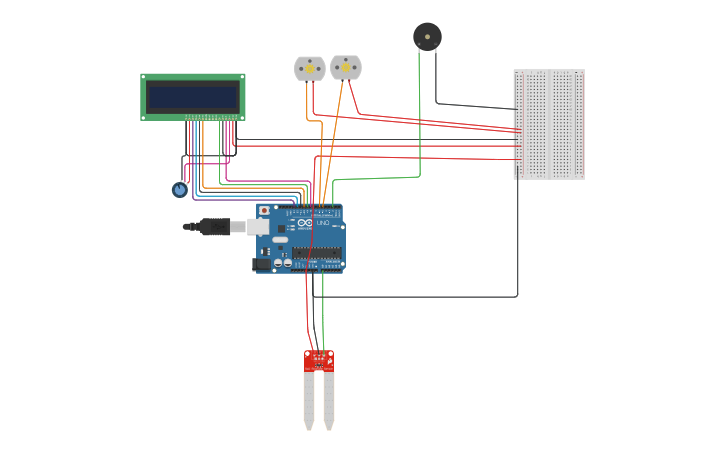 Circuit design smart irrigation - Tinkercad