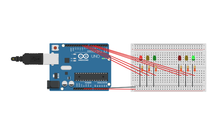 Circuit design Semáforo de Doble Vía - Tinkercad