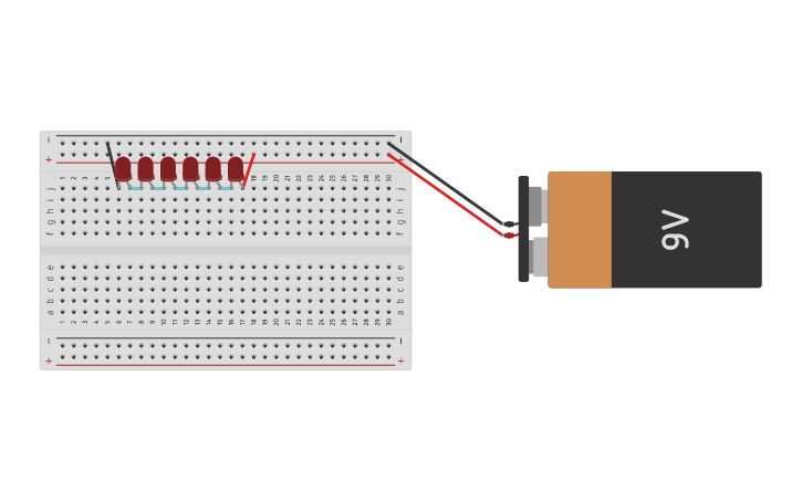 Circuit design 6 led in Series - Tinkercad