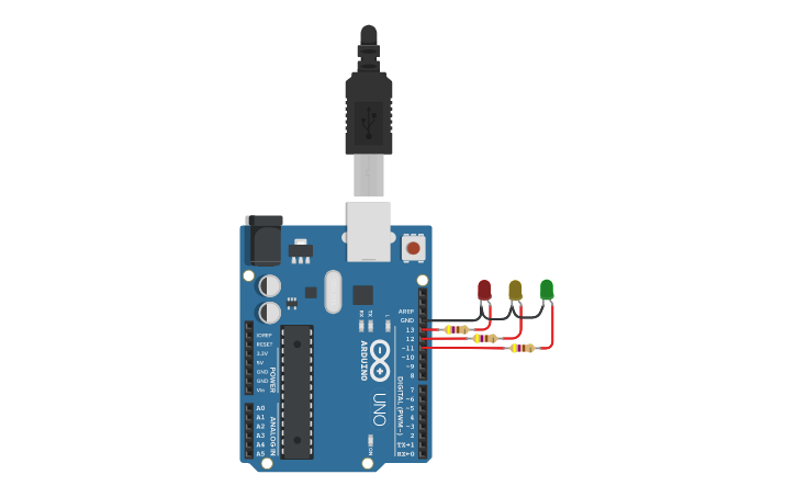 Circuit design Desafio Arduino semáforo | Tinkercad