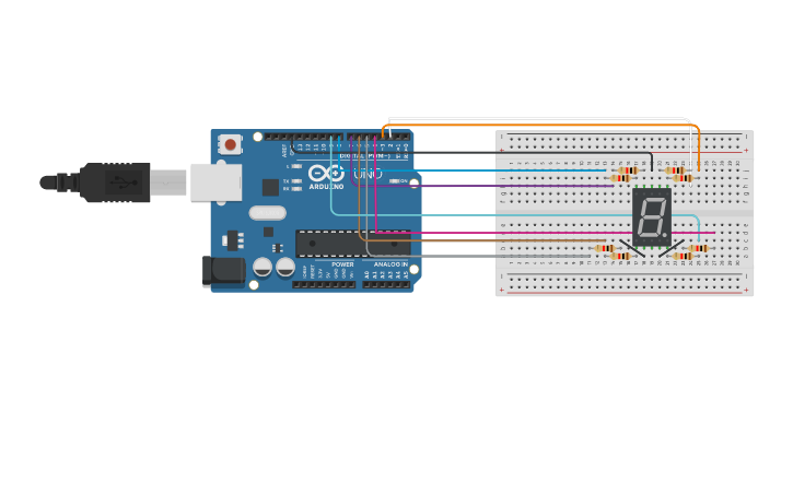 Circuit design Monitor Serial Led 0 - 9 | Tinkercad