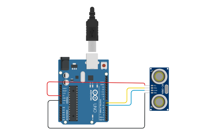 Circuit design Ultrasonic sensor simulation | Tinkercad