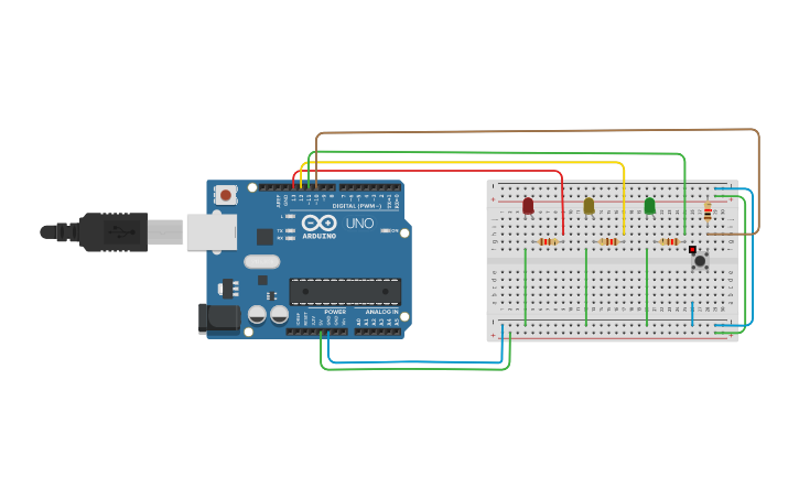 Circuit design Semáforo simples - Arduino - Tinkercad