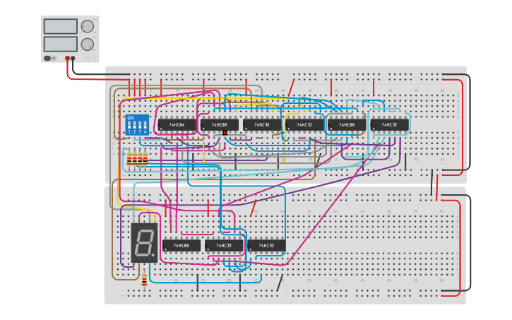 Circuit design Display de 7 segmentos con Compuertas Lógicas. - Tinkercad