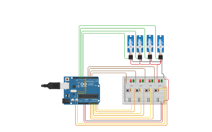 Circuit Design Train Servos Pushbuttons Tinkercad