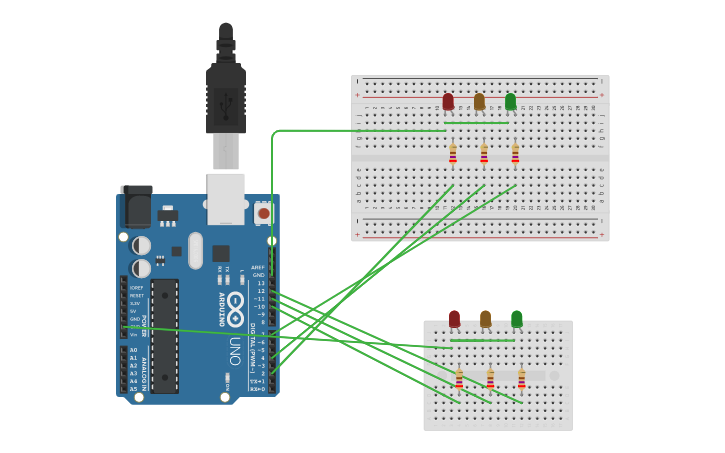 Circuit design TWO WAY TRAFFIC LIGHT - Tinkercad