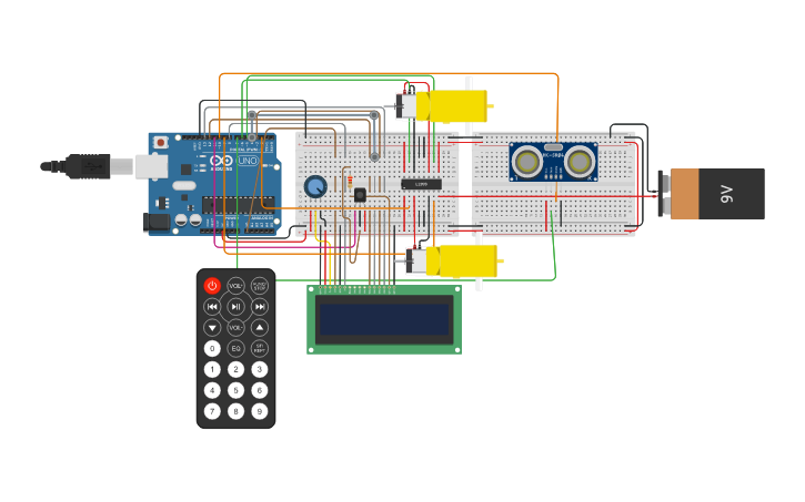 Circuit design Copy of Carro a control remoto y LCD | Tinkercad