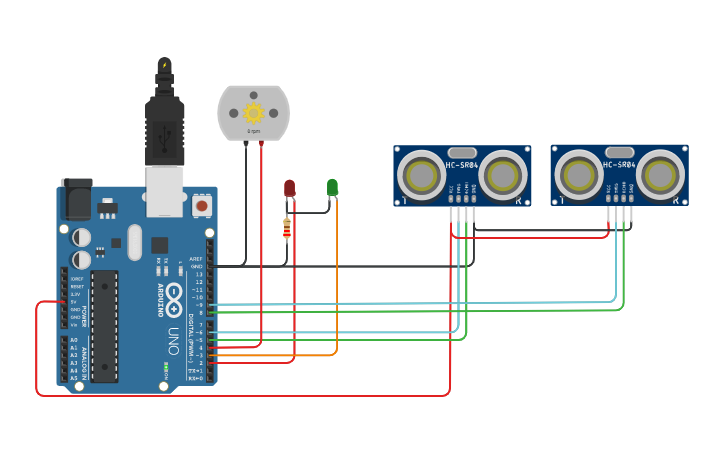 Circuit design Sensor de Distancia | Tinkercad