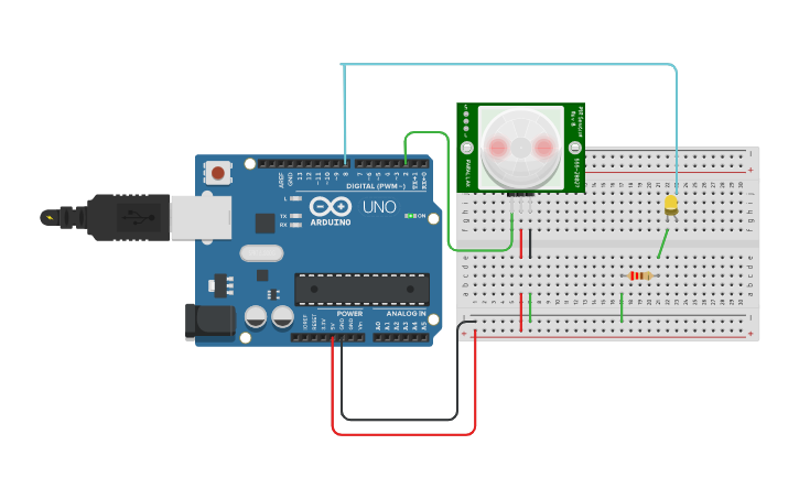 Circuit design Motion dector - Tinkercad