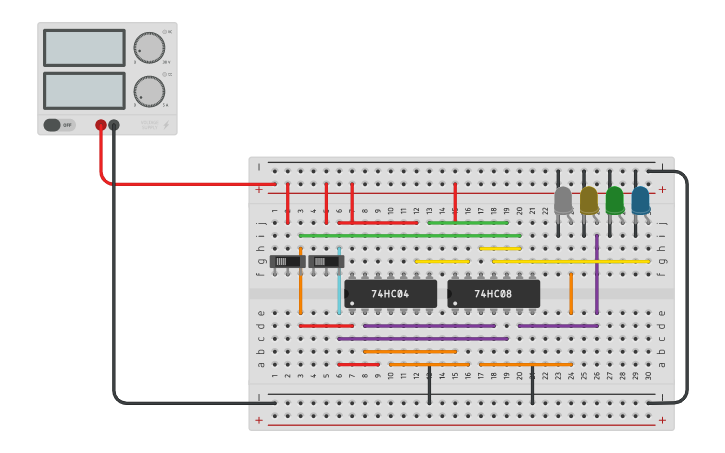 Circuit design 2 to 4 Line Decoder - Tinkercad