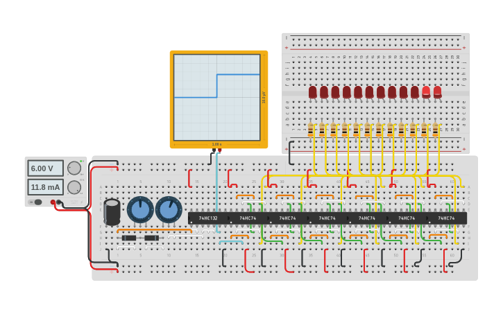 Circuit Design 12 Bits Asynchronous Binary Counter Tinkercad 8378