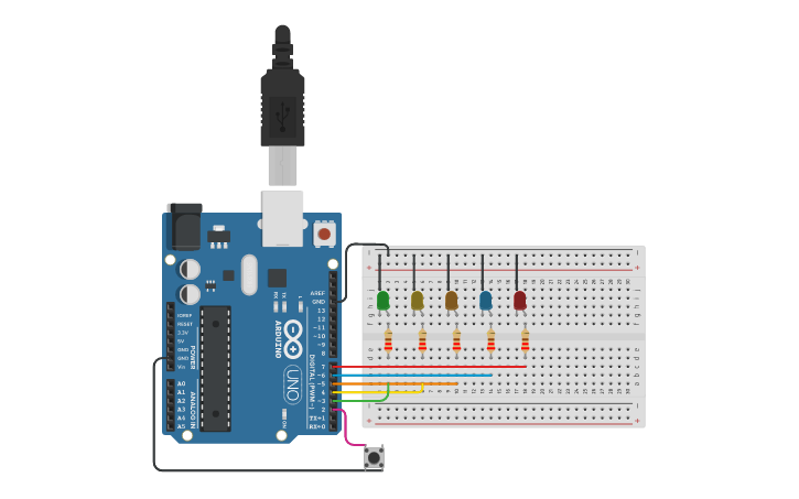 Circuit design Arduino(2) 3 obj 1 desafio - Tinkercad