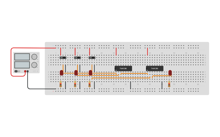 Circuit design Porta Xor de 3 entradas - Tinkercad