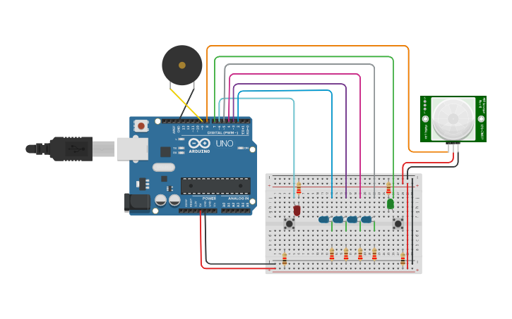 Circuit design CIRCUITO SECUENCIA LUCES EN TINKER | Tinkercad
