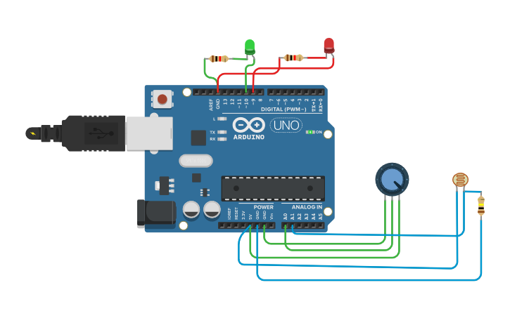 Circuit design LED RED , GREEN - Tinkercad