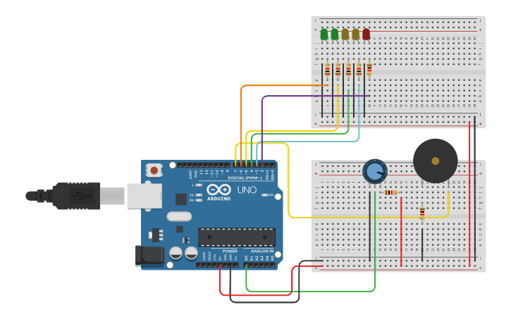 Circuit design Piezo + LED + Potensio Project Khaliva - Tinkercad