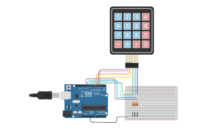 Circuit design Trabalho 5-Teclado Matricial 4x4 - Tinkercad