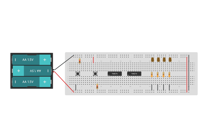Circuit design 4 bit Shift Register - Tinkercad