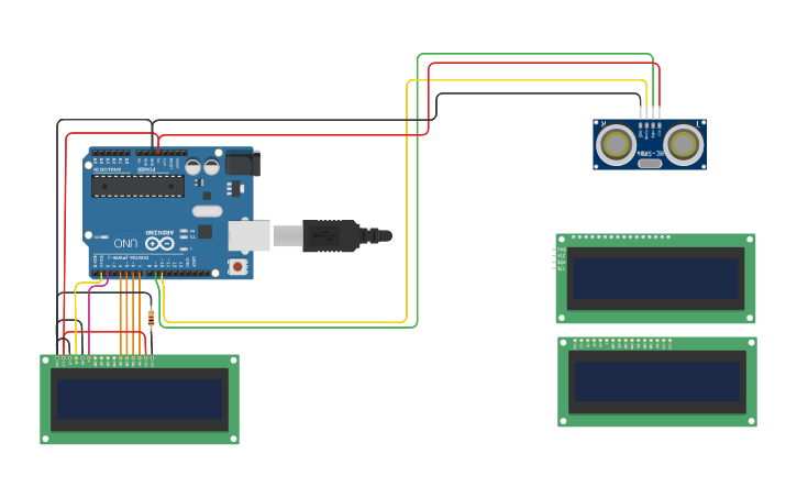 Circuit design Ultrasonic - Distance - Tinkercad