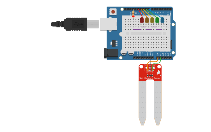 Circuit design Soil Moisture Sensor Arduino Uno - Tinkercad
