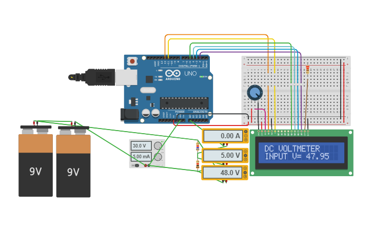 Circuit design 48v voltage sensor - Tinkercad