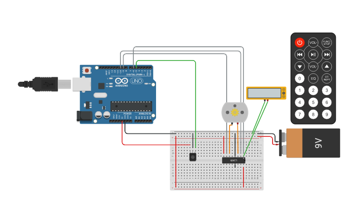 Circuit design Motor controller with IR Sensor - Tinkercad