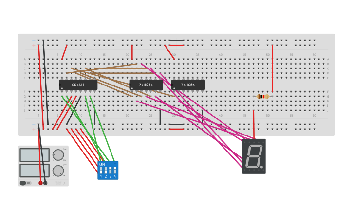 Circuit design 7 Segment Display (common anode) - Tinkercad