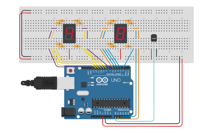 Circuit design 4- LM35 + Display - Tinkercad