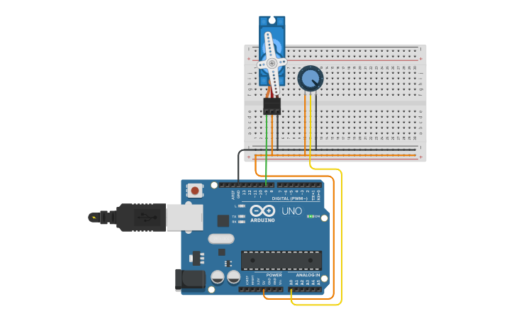 Circuit design CONTROLANDO SERVO MOTOR COM POTENCIÔMETRO | Tinkercad Circuit design CONTROLANDO SERVO MOTOR COM POTENCIÔMETRO | Tinkercad