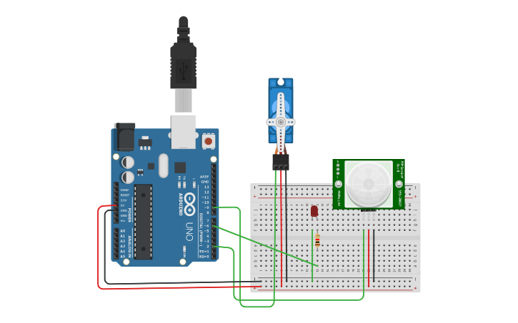 Circuit design PIR sensor Fitness non blocking delay - Tinkercad