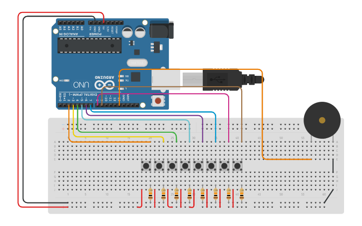 Circuit design Arduino using Piano Music with Buzzer | Tinkercad