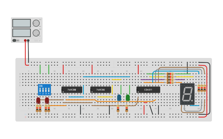 Circuit design sumador binario - Tinkercad